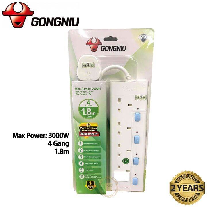 GONGNIU 4 gang / 5 gang ( 1.8m / 3m ) Safety Extension Socket 6 Protection Barriers 3000W 250V ...