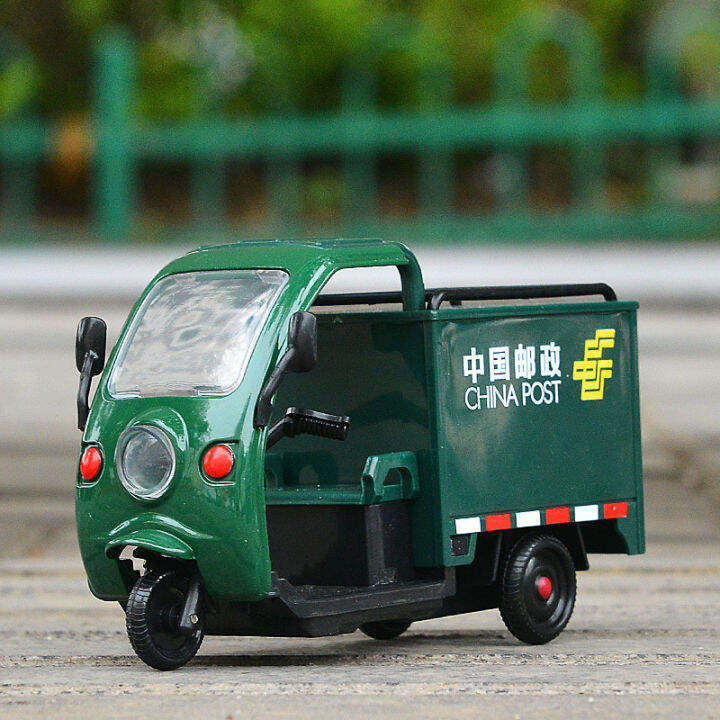 Alloy express tricycle model China Post transportation return car model ...