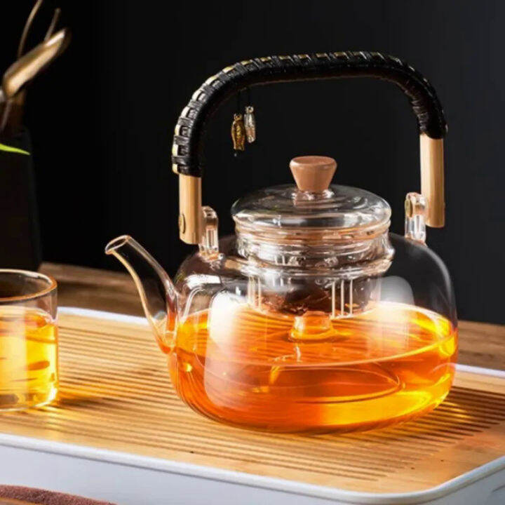 Gionix หม้อชาแก้วที่มีสานจับจีนกาน้ำชาแก้วทนความร้อนใสนึ่งชาแก้วกาต้ม ...