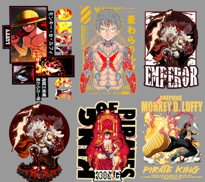 DTF IRON ON - ANIME - ONE PIECE LUFFY vol.3 Designs A4, A3, A3+ Print ...