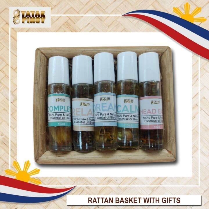 TATAK PINOY Rattan Basket Gift Set with 100% Natural Roll on Set of 5 ...