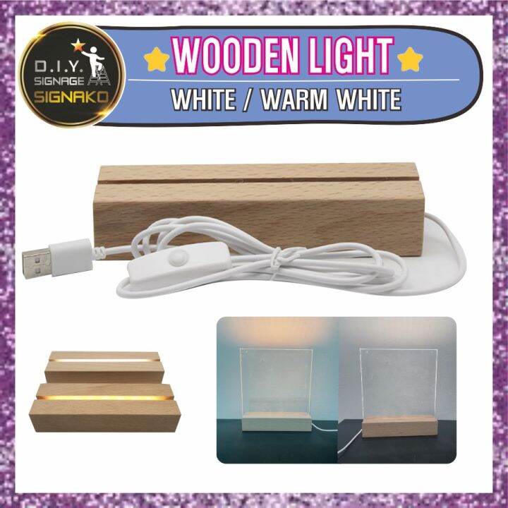 ☜Wooden Led Light Base Stand 3mm Clear Acrylic White Warm RGB Night ...
