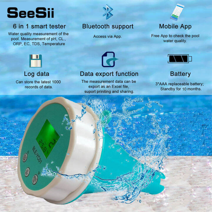 SeeSii 6 in 1 Floating Smart Swimming Pool Water Analyzer 6 in 1 PH ...