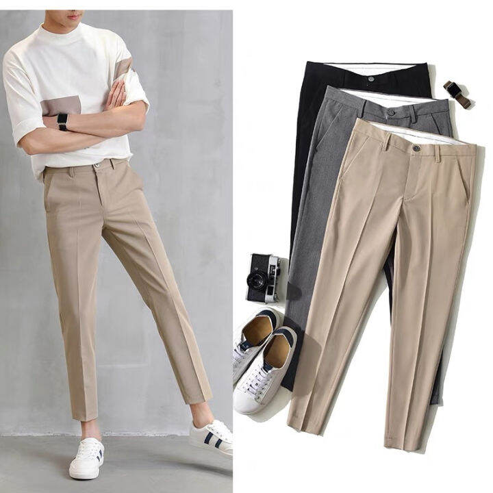ZX trousers men's nine-pointslim straight casual pants high-grade drape ...