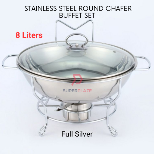 Full Silver 8 Liters Stainless Steel Round Chafer Chafing Dish Buffet ...