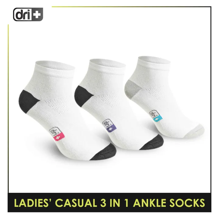 Dri Plus Ladies' Cotton Lite Casual Ankle Socks 3 pairs in a pack ...
