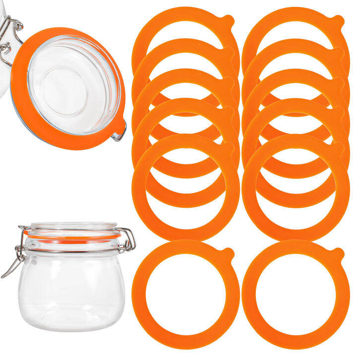 12 Lids Airtight Rubber Jar Rings Seals Clip Top Mason Canning Silicone ...