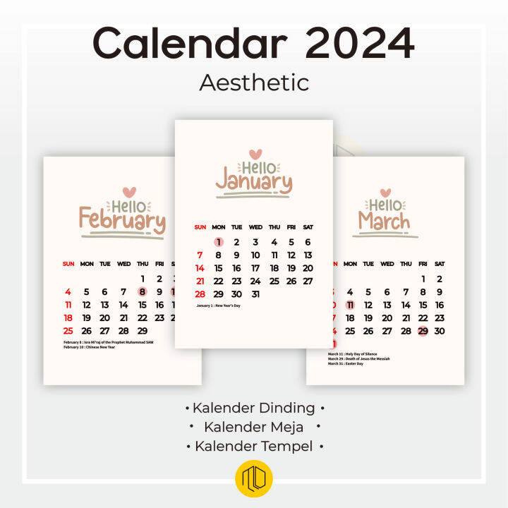 KALENDER MEJA 2024 / KALENDER DINDING 2024 / KALENDER AESTHETIC 2024 ...