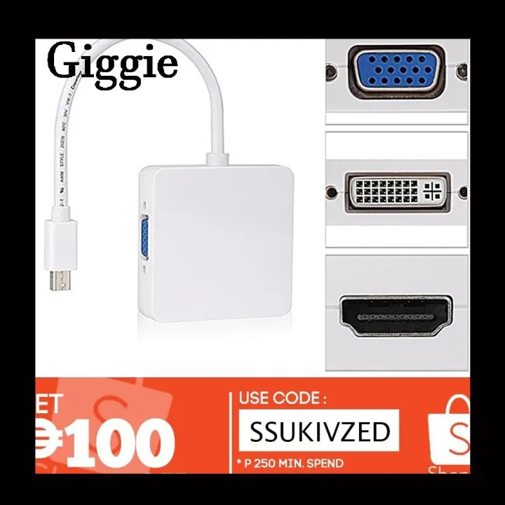 Giggie Mini Display Port DP Thunderbolt to DVI VGA HDMI Adapter | Lazada PH