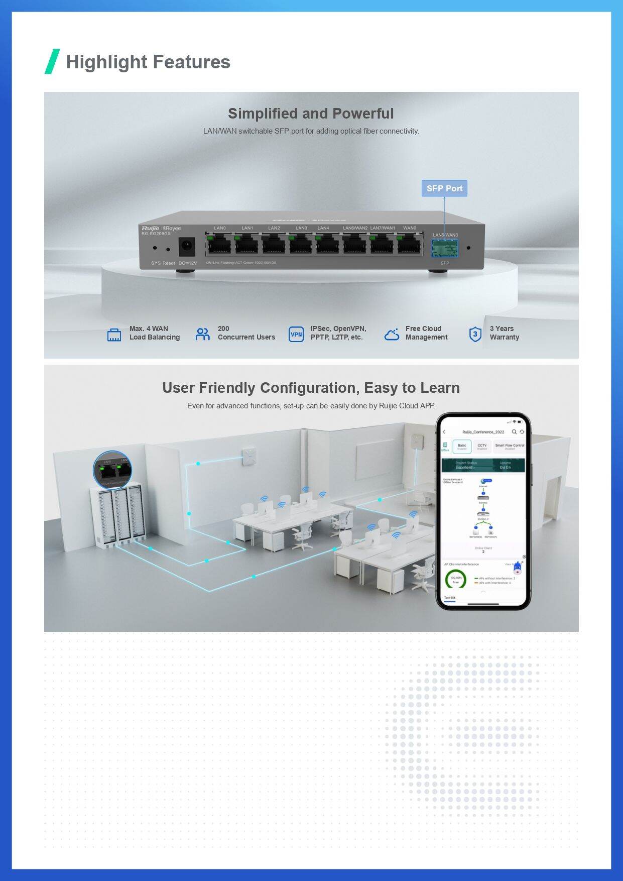 RG-EG209GS Reyee 9-Port Gigabit Cloud Managed SFP Router | Lazada.co.th