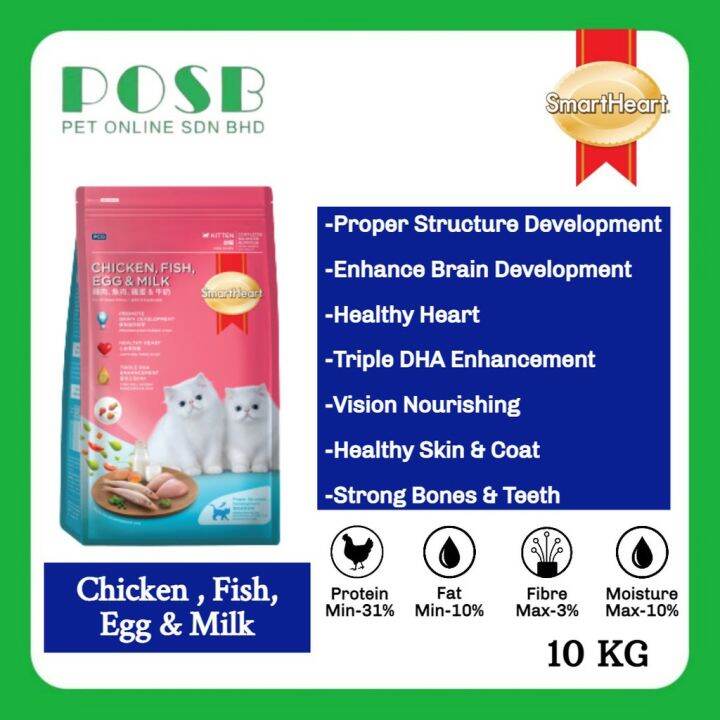 Smart Heart Kitten Cat Food 10kg - Chicken ,Fish , Egg & Milk / Makanan ...