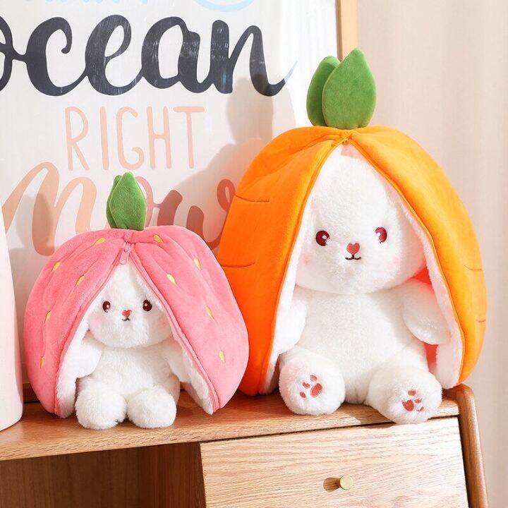 2in1 Strawberry Rabbit Plushie Cute Bunny Long Ear Fruit Animal Stuffed ...