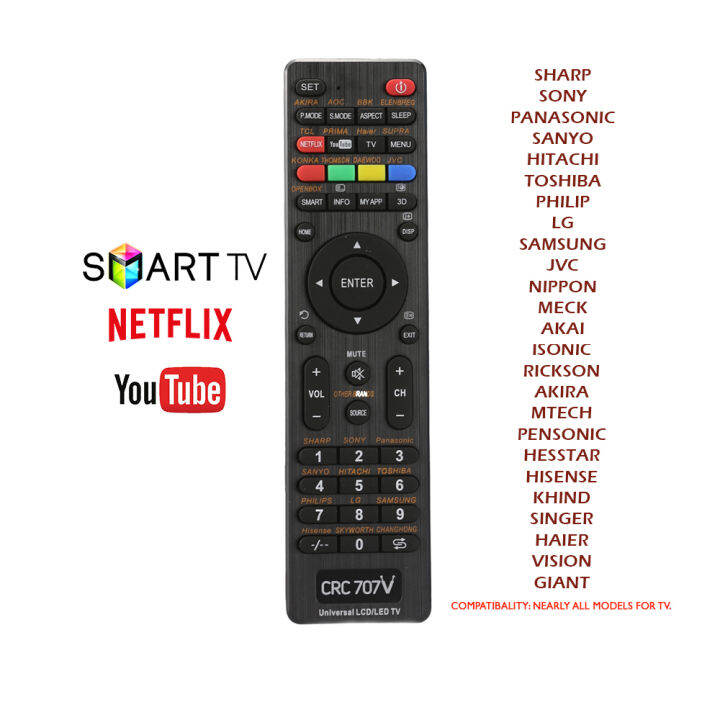 Universal New Remote Control CRC 707V LCD LED SMART TV All Brand Easy ...