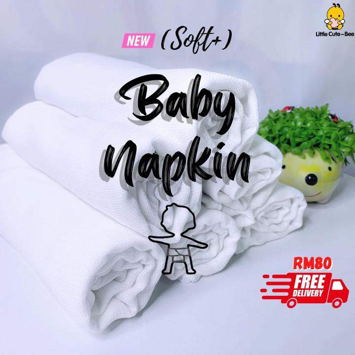 [Little Cute-Bee] Baby Napkin Cotton White | Kain Lampin Bayi | 6 pcs ...