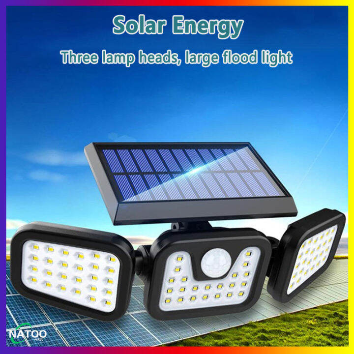 3 Heads Solar Wall Light PIR Sensor CDS Night Sensor Solar Panel IP65 ...