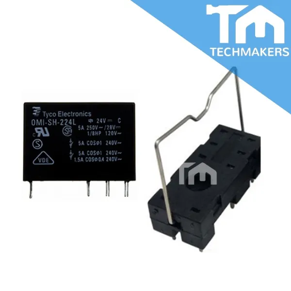 OMI-SS-224L 24VDC 5A 8 feet 24V relay with Relay Base PCB, Relay Socket ...