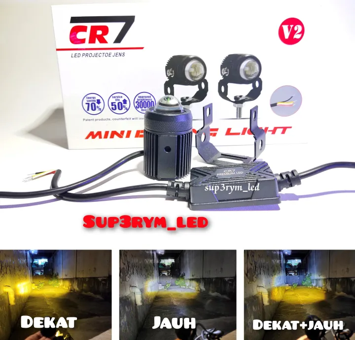 CR7 - Lampu tembak Laser + Kipas V2 LED - Mini Driving Light High Low ...