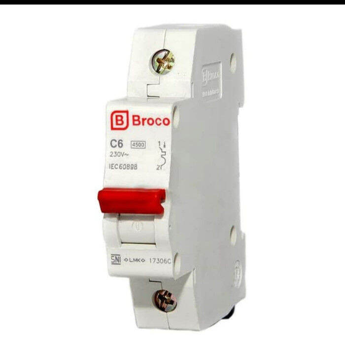 MCB Miniature Circuit Breaker 1P Broco 6A ~o0o~ MCB Pemutus Arus ...
