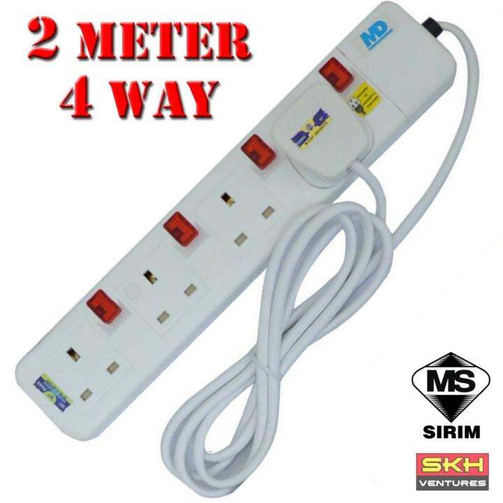 2 Meter Extension Trailing Socket/ Plug/ Adapter/ Cord (4 Way) | Lazada