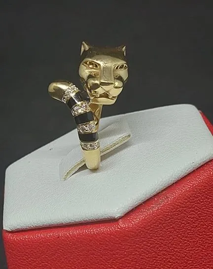 18 Karat Yellow Gold Puma Onyx Inlay And Diamond Ladies Ring | Lazada PH