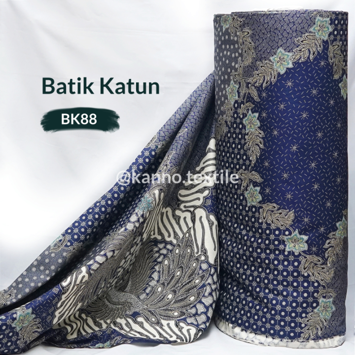 Kain Batik Katun Halus Primisima BK88 Motif Bunga Liris Warna Navy ...