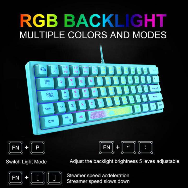 K61 USB 60 Percent RGB Wired Keyboard 62 Keys Ergonomic Gaming Laptop ...