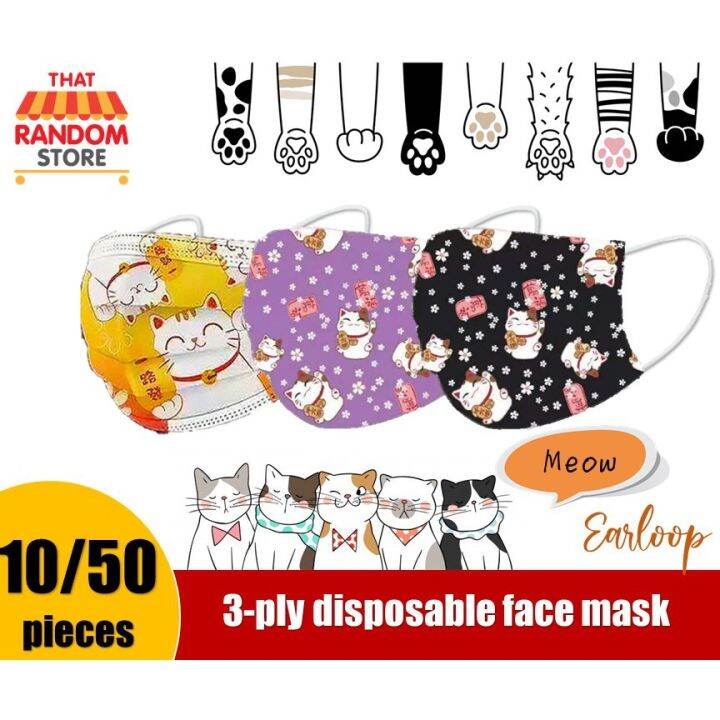 10 & 50 pcs Meow Design 3-ply Disposable Face Mask | Lazada