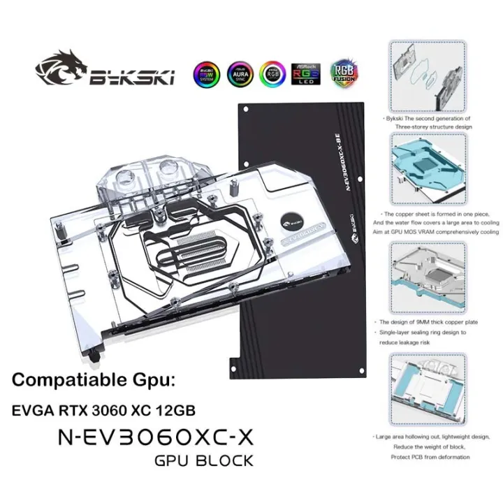 Bykski GPU Water Cooling Block For EVGA RTX 3060 XC 12GB Graphics Card ...