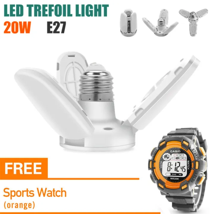 【With Free Digital Watch】20W 6500K Foldable Fan Blade LED Light Bulb ...