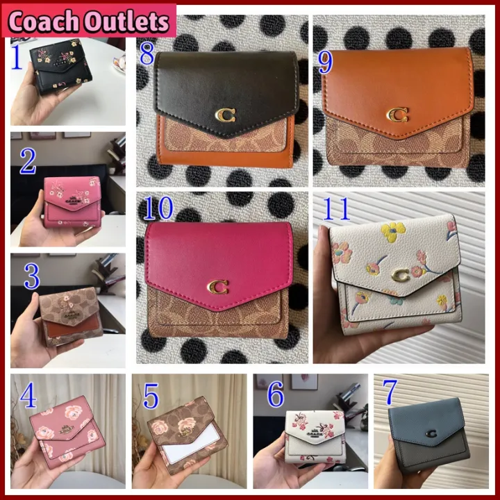 Coach Short Wallet Women Tri-fold Wallet Fashion Print Grain Leather ...