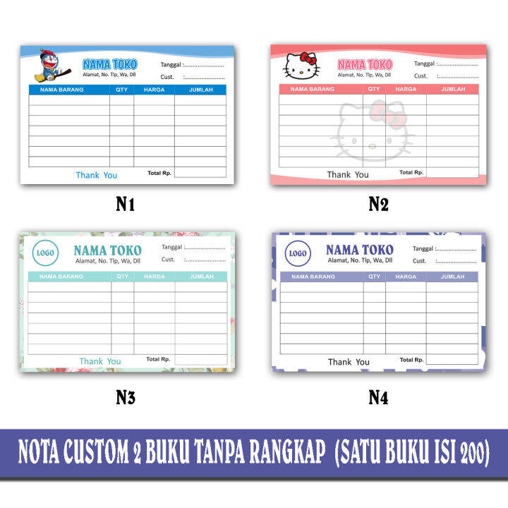 (ISI 200 LEMBAR) NOTA CUSTOM 1 PLY TANPA RANGKAP / NOTA PAKAI NAMA TOKO ...