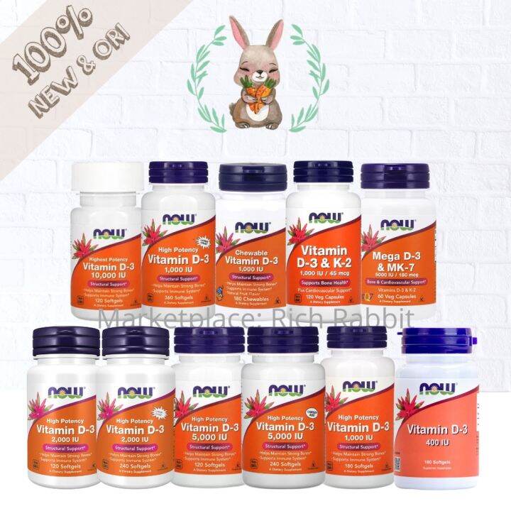 (ORIGINAL) Now Foods Vitamin D3 D 3 1000 2000 5000 10000 IU K2 Mk7 400IU 2000IU 5000IU 10000IU ...