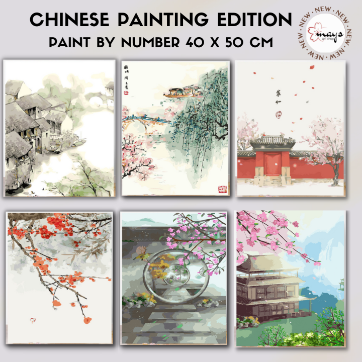 [With Frame] DIY Paint By Number Set 40 x 50 cm Chinese Painting ...
