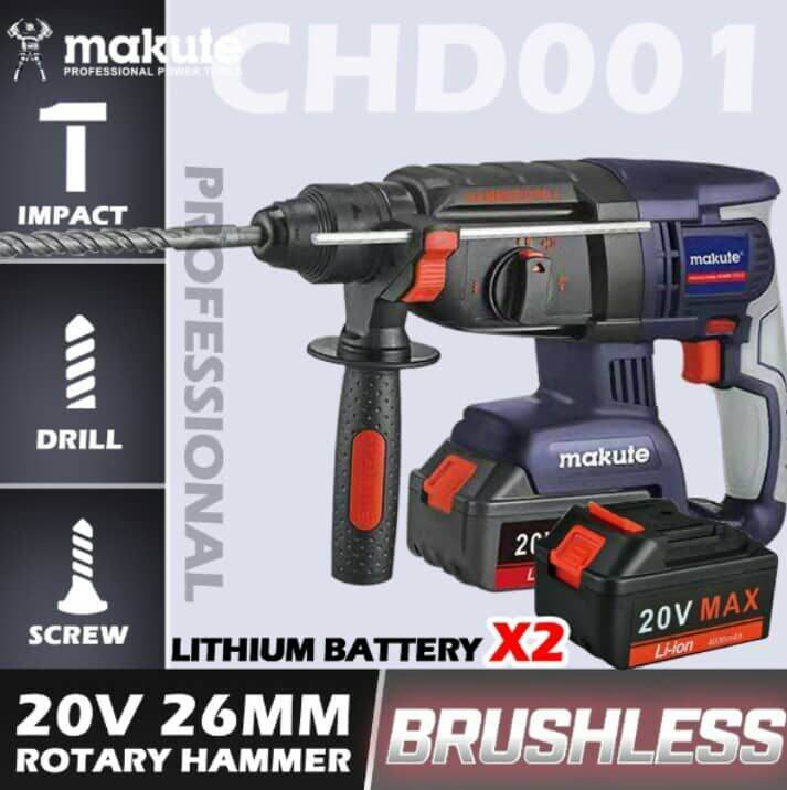 Makute CHD001 20V Cordless Hammer Rotary Hammer Drill With 2Pc Battery ...