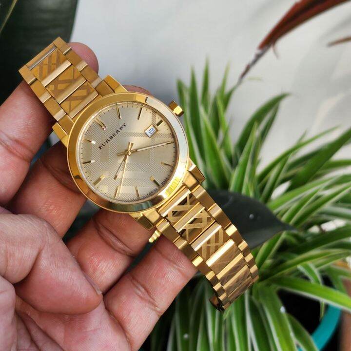 Original BU9038 Burberry City Unisex Watch - Gold Dial Stainless Steel ...