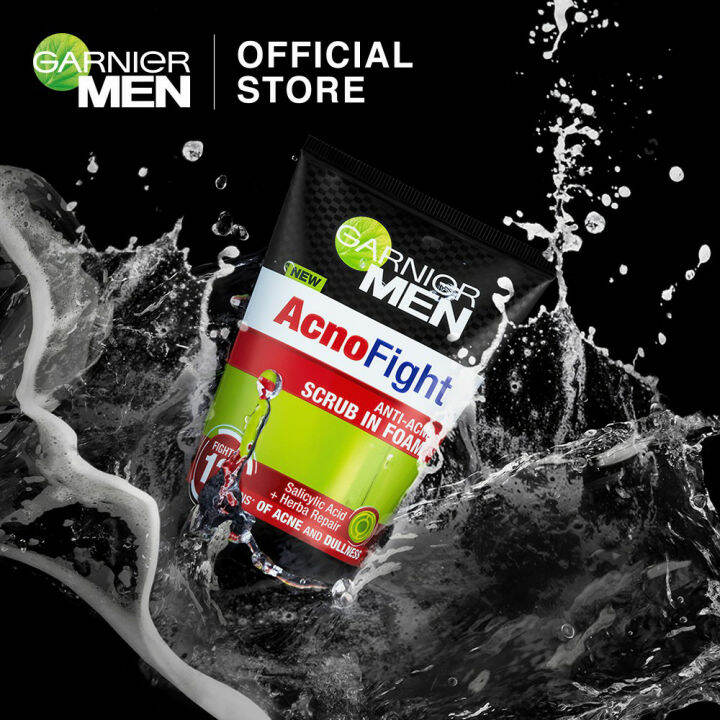 Garnier Men Acno Fight Anti-Acne Scrub In Foam Cleanser | Lazada Indonesia