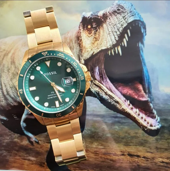 Fossil FS5658 FB01 Three-Hand Date Rotating Green Bezel Green Dial Gold ...