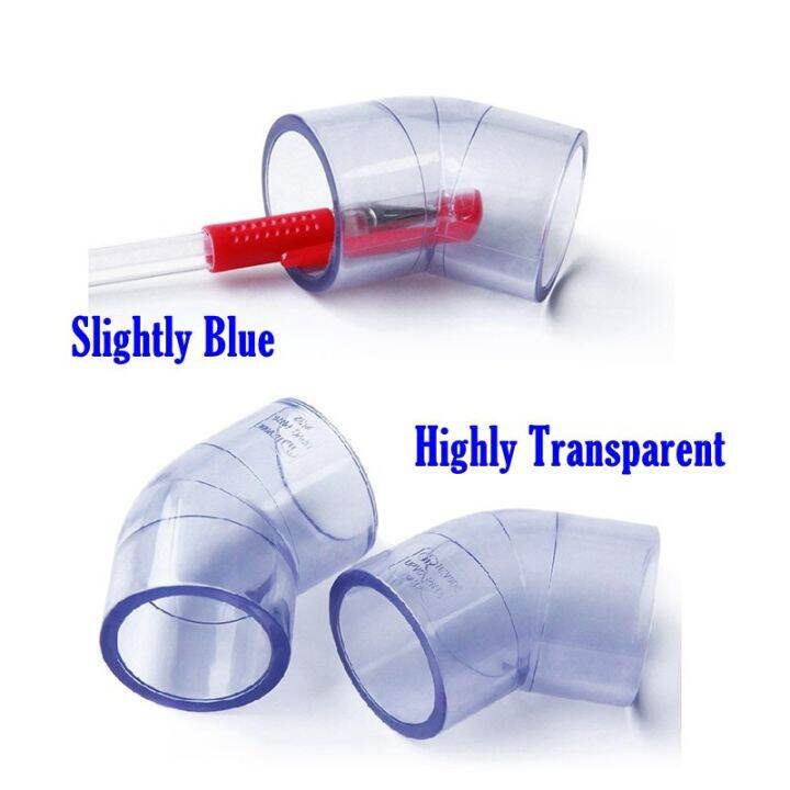 45 Degree Elbow Transparent PVC Connector Aquarium Clear Fittings Inner Diameter 20mm to 40mm ...
