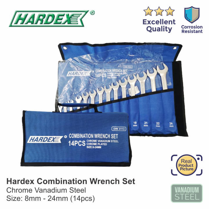 HARDEX HEAVY DUTY COMBINATION WRENCH SPANNER SET 8MM - 24MM 14PCS ...