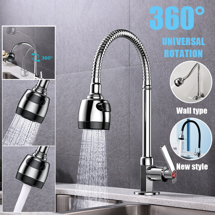Stainless Steel Kitchen 360°Flexible Kitchen Faucet With Spray Single ...