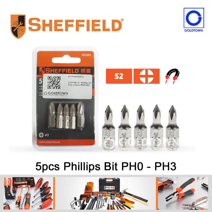 Sheffield 5pcs Phillips Bit PH0, PH1, PH2, PH3 x 25mm S053001-04 ...