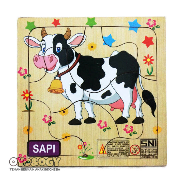 Puzzle Gambar Hewan Sapi Cow Animal Bongkar Pasang Mainan Kayu Edukatif ...