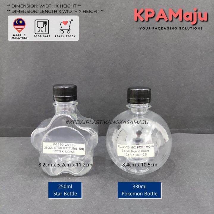 Botol Plastik + Black Cap (250ml, 330ml) - Botol Minuman, Star Bottle ...