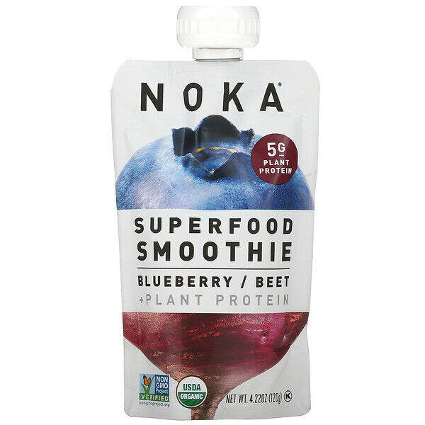 Noka, Superfood Smoothie + Plant Protein, Blueberry, Beet, 4.22 oz (120 ...