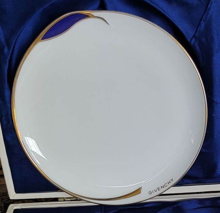 Givenchy Blue Feathered Cake Plates with Gold Rim | Lazada PH