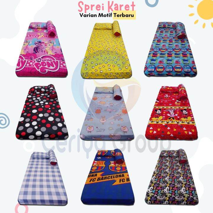 Sprei single 90x200 sudut karet seprai aesthetic motif kotak polos ...