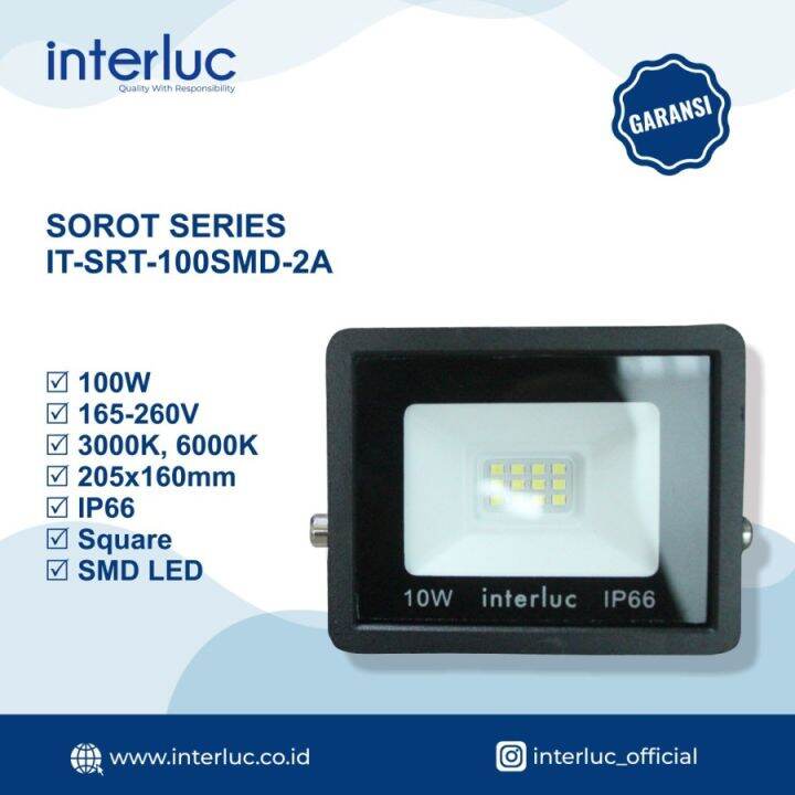 Lampu Sorot LED INTERLUC 100W LED Flood Light Lampu LED Sorot 100 Watt ...