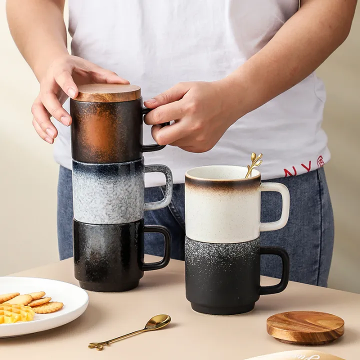 24 Kitchen Stoneware Ceramic European Mug with Bamboo Lid | Lazada PH