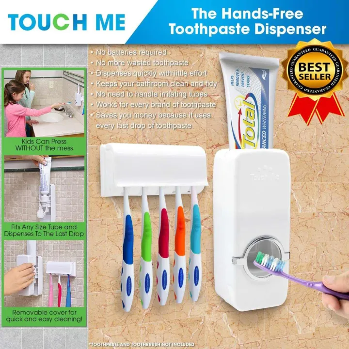 Automatic Touch Me Hands Free Toothpaste Toothbrush Dispenser (Red ...