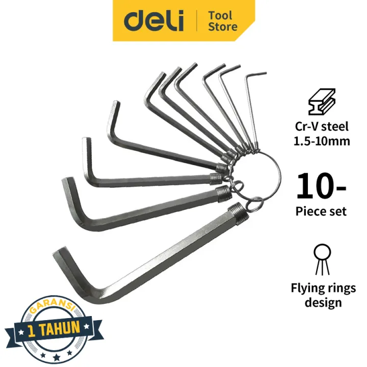 Deli Flat End Hex Key/Kunci L 8/10 Pcs Ukuran 1.5 - 10 mm Ujung Rata ...